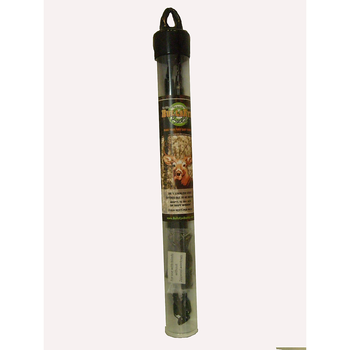 Bullseye Buddy - Window Gun Rest for POP-UP Blinds. 2 per Pack, Stainless Steel. Telescopic - fits Any Make or Model Blind.