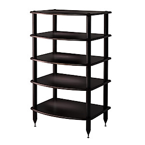 Pangea Audio Vulcan Rack and Glide Feet Bundle Espresso Five Shelf Audio Rack Media Stand Components Cabinet and Feet Set of 4