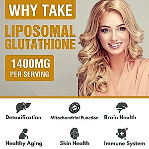 AJAXERRUE 1400 mg Liposomal Glutathione, Superior Absorption Complex Reduced Glutathione Supplement with Vitamin C, Hyaluronic Acid, Master Antioxidant for Liver Detox, Brain, Skin, 120 Softgels