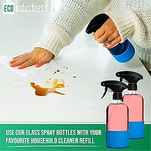 Eco Industries Glass Cleaning Spray Bottle x5 16oz | Refillable Spray Bottle With Premium Trigger Head & Silicone Sleeve Protection | Cleaning Spray Bottle For Essential Oils, Plants, Cleaning