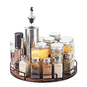12" Lazy Susan Organizer - Non-Skid Wood Turntable Organizer for Cabinet, Pantry, Kitchen Countertop, Refrigerator, Spice Rack, Carbonized Black
