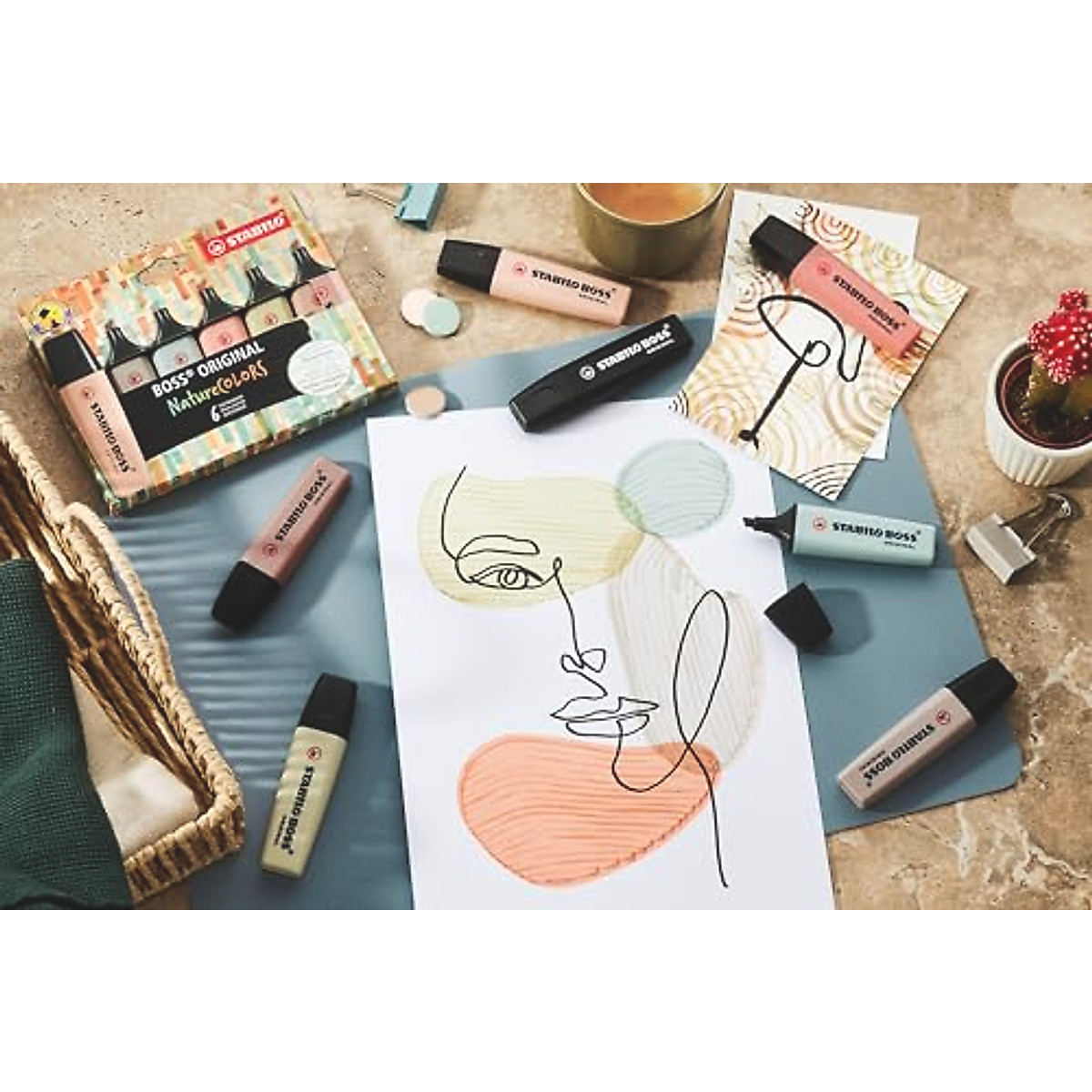 STABILO Highlighter BOSS ORIGINAL NatureCOLORS - Pack of 4 - Beige, Warm Grey, Earth Green, Black