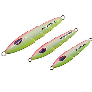 Kmucutie Saltwater Glow Fishing Jigs Deep Sea Fishing Lures Jigging Artificial Lures for Tuna,Grouper,Dogtooth,Bass Salmon (3 Piece Mixed Color E, 80 G)