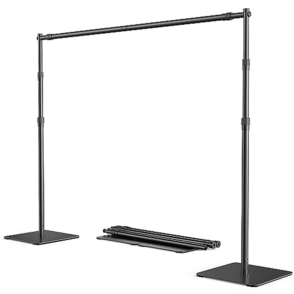 ShowMaven Backdrop Stand, 8x10 ft Adjustable Photo Backdrop Stand Kit, Heavy Duty Backdrop Stand with Steel Base for Photography, Photo Video Studio, Birthday Parties, Wedding (Black)
