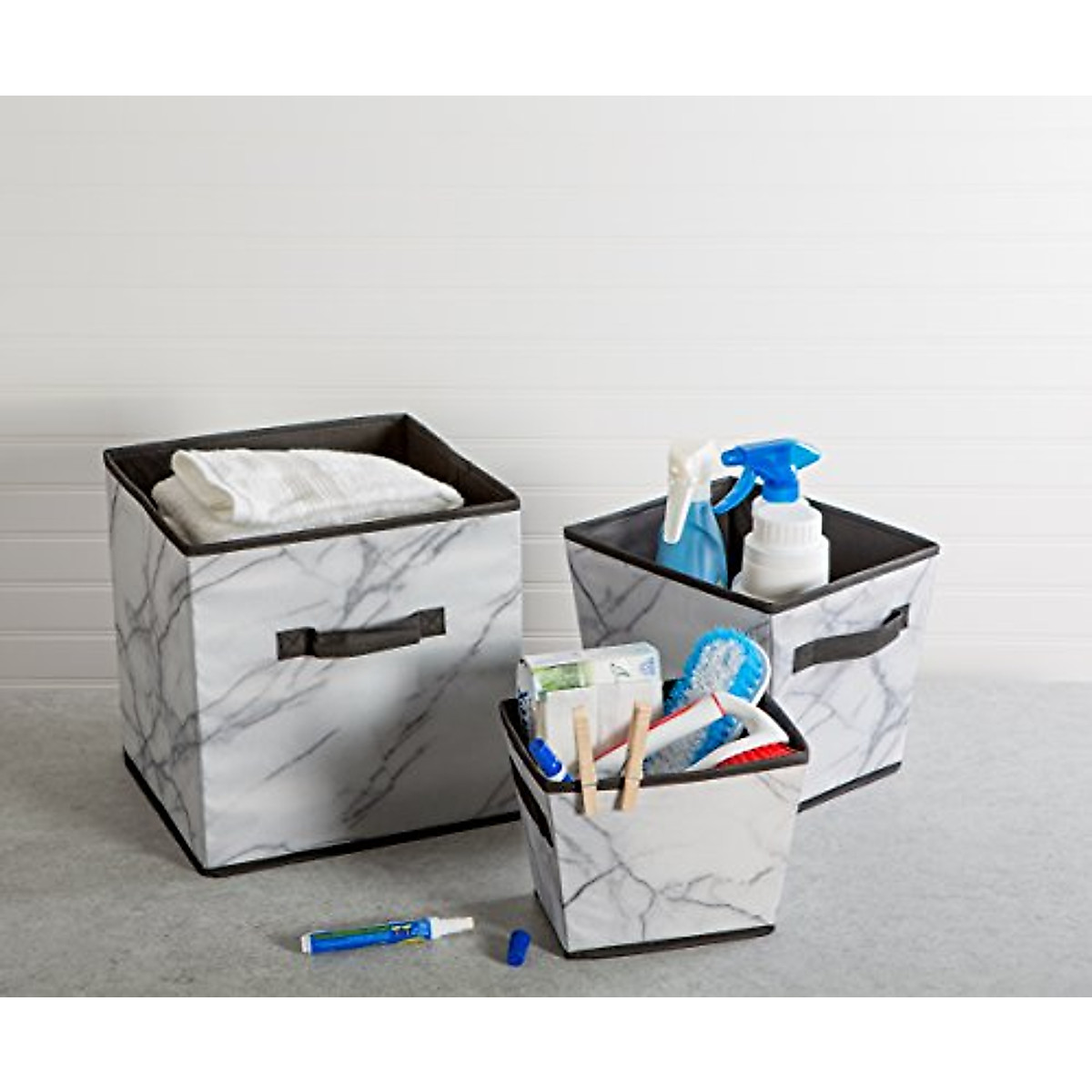 DII Laundry Storage Collection, Foldable Organizing Bin, White, Trapezoid Assorted Set