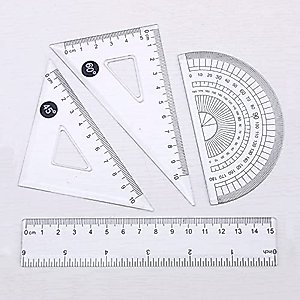 4-Piece Geometry Set, Triangle Ruler Protractor Straight Ruler, Plastic Drafting Set, Clear Geometry Kit, Drafting Ruler (1 Pack)