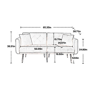 EXZLFA Velvet Sofa Couch,Convertible Sleeper Sofa Bed with Gold Metal Legs and 2 Pillows,Folding Futon Accent Upholstered Loveseat for Living Room Bedroom Office (Mint Green Polyester)