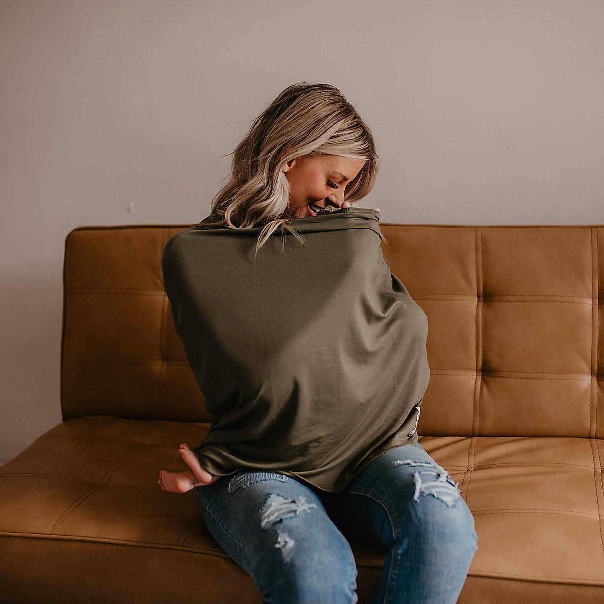 Parker Baby 4 in 1 Car Seat Cover for Girls and Boys - Stretchy Carseat Canopy, Nursing Cover, Grocery Cart Cover, High Chair Cover - "Pine"