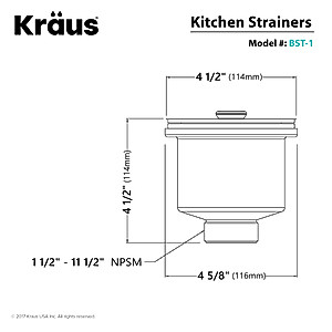 Kraus BST-1 Stainless Steel Basket Strainer, 5" x 5" x 5"