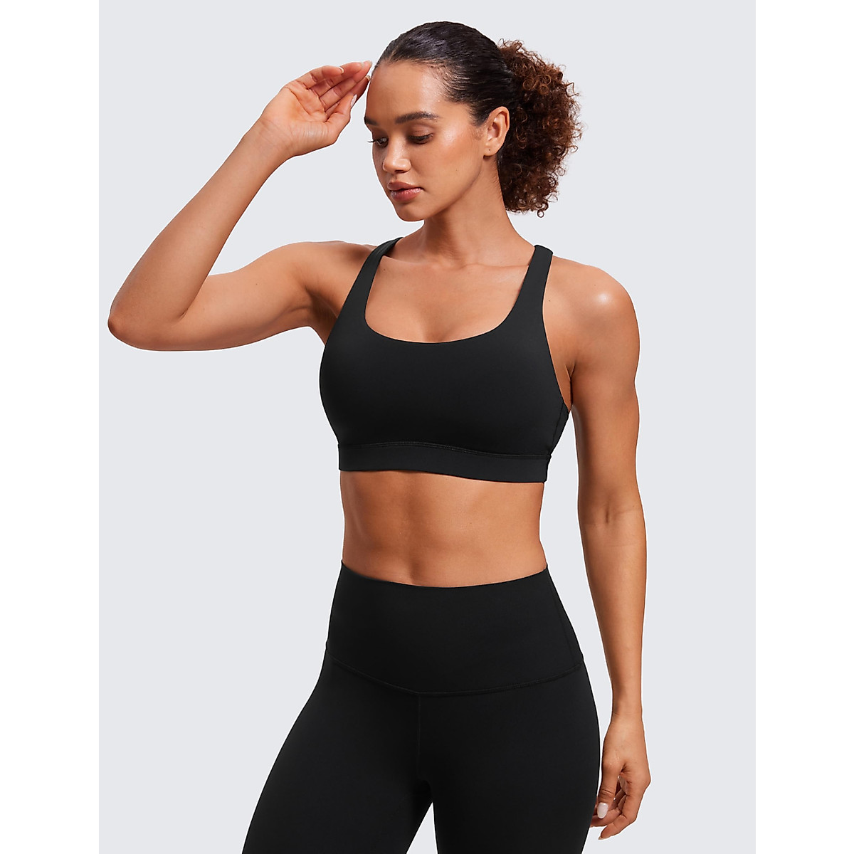 CRZ YOGA Women's Strappy Sports Bras Fitness Workout Padded Yoga Criss Cross Back Cami Black Small