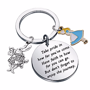 FUSTMW Alice Gifts Keychain Rabbit Alice Pendant Wonderland Inspired Gifts Cartoon Keepsake Keychain Friendship Gifts (silver)