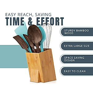 Comfify Bamboo Utensil Holder For Countertop - Large Upright Modern Organizer - Utensil Crock for Kitchen Counter