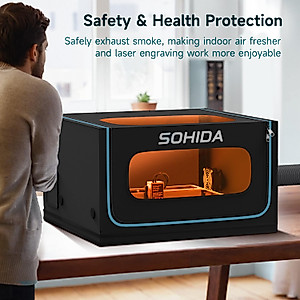 Laser Engraver Enclosure with Removable Bottom Bracket, Dust&Smoke Proof Laser Cutting Enclosure Tent with LED Strip, Fan and Pipe for Engraving Work