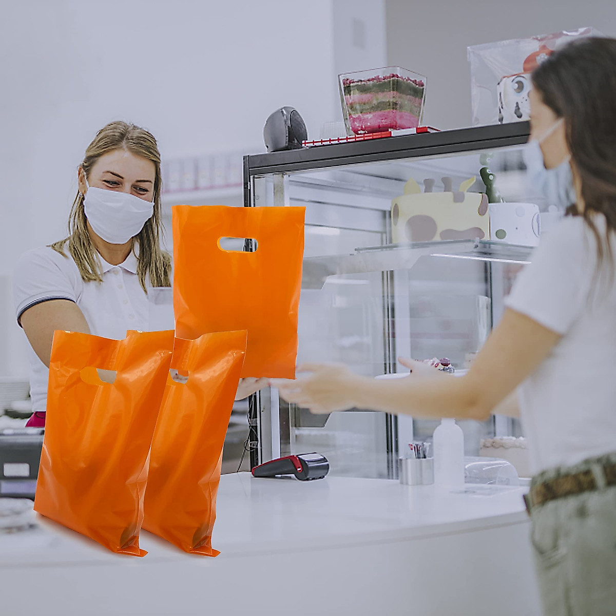 40PCS Orange Plastic Gift Bags Candy Bags Die Cut Plastic Bags are Sturdy Party Assorted Plastic Bag Gift Bag