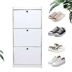 WDZCZDoo Drawer Shoe Cabinet with 3 Flip Drawers for Entryway, 3-Layers Modern Shoe Storage Cabinet, Freestanding Shoe Rack Storage Organizer (19.7”W x 6.7”D x 43.3”H) (3 Tier)
