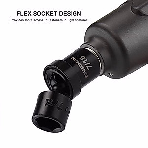 CASOMAN 1/4-Inch Drive Shallow Universal Impact Socket Set, SAE, 6 Pieces Set, 1/4" to 9/16", 6-Point, Cr-Mo, Swivel Socket