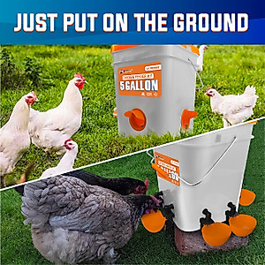 PAMAZY 5-Gallon/44 Pounds Automatic Chicken Feeder &Waterer Set2 Buckets),Chicken PortWater Cup NoWaste,Rain Proof Poultry Feeder,Avoid Small Animals. Suitable for Chicken,Duck,Turkey,Grey,OrangeCKF)