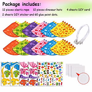 Outus 12 Pieces DIY Dinosaur Party Hats Birthday Party Cone Hats Craft Art Kit Make Your Own Dinosaur Paper Hats DIY Art Kit Home Project Group Activity Games for Boys Girls