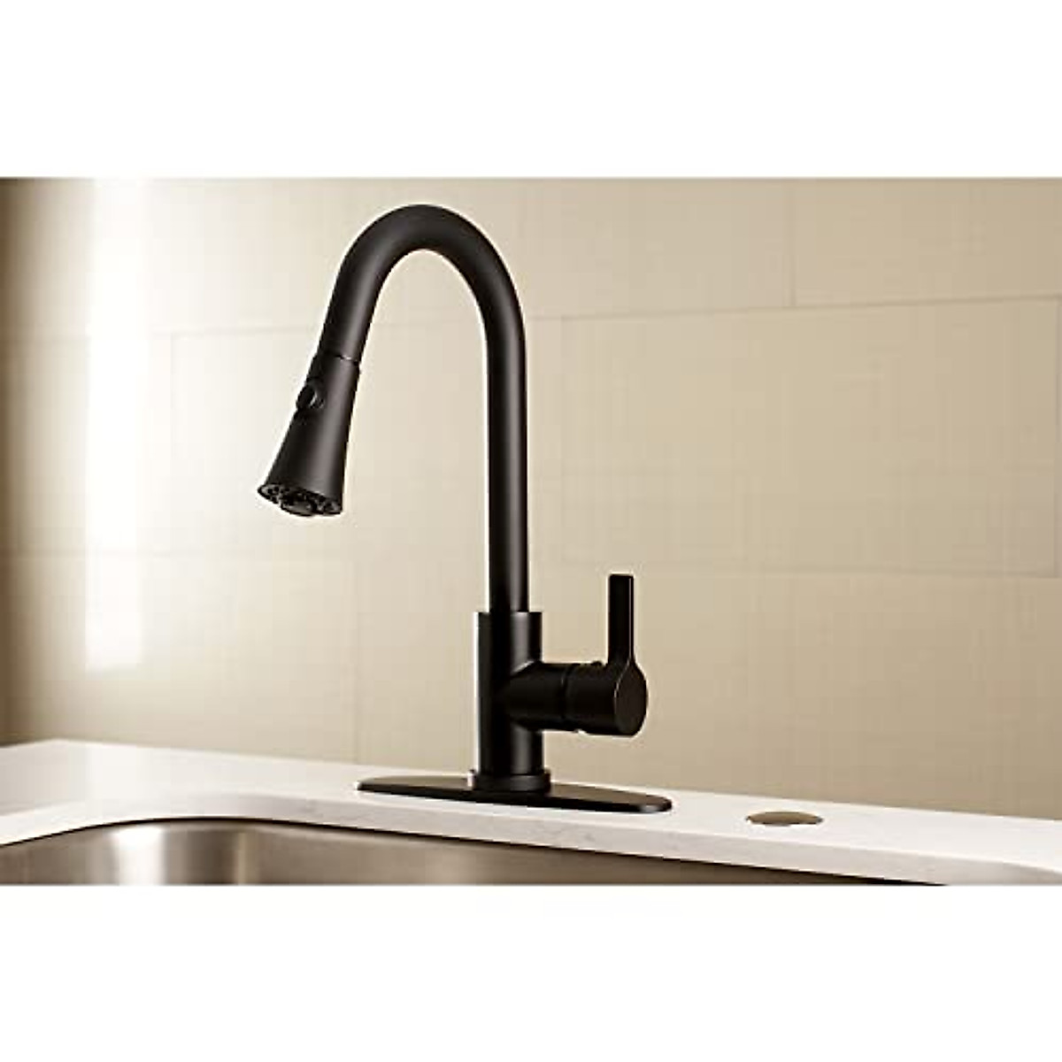 Kingston Brass LS8720CTL Continental Single-Handle Pull-Down Kitchen Faucet, Matte Black