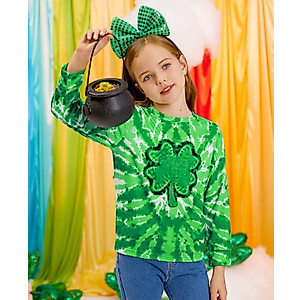 IIMMER Little Boys Girls Fahion St Patty Day Tie Dye Irish Shamrock Long Sleeve Shirt 7-8 Years