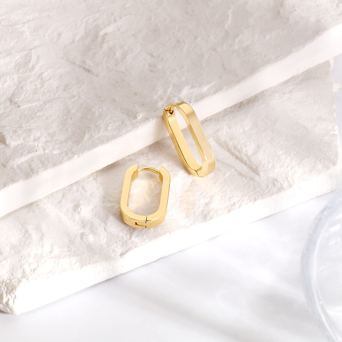 Follome Gold Paperclip Earrings for Women 18K Gold Oval Hoop Earrings Rectangle Hoop Earrings Square Hoops U Shape Link Hoops Earrings Chunky Hoop Earrings Trendy Jewelry Gift