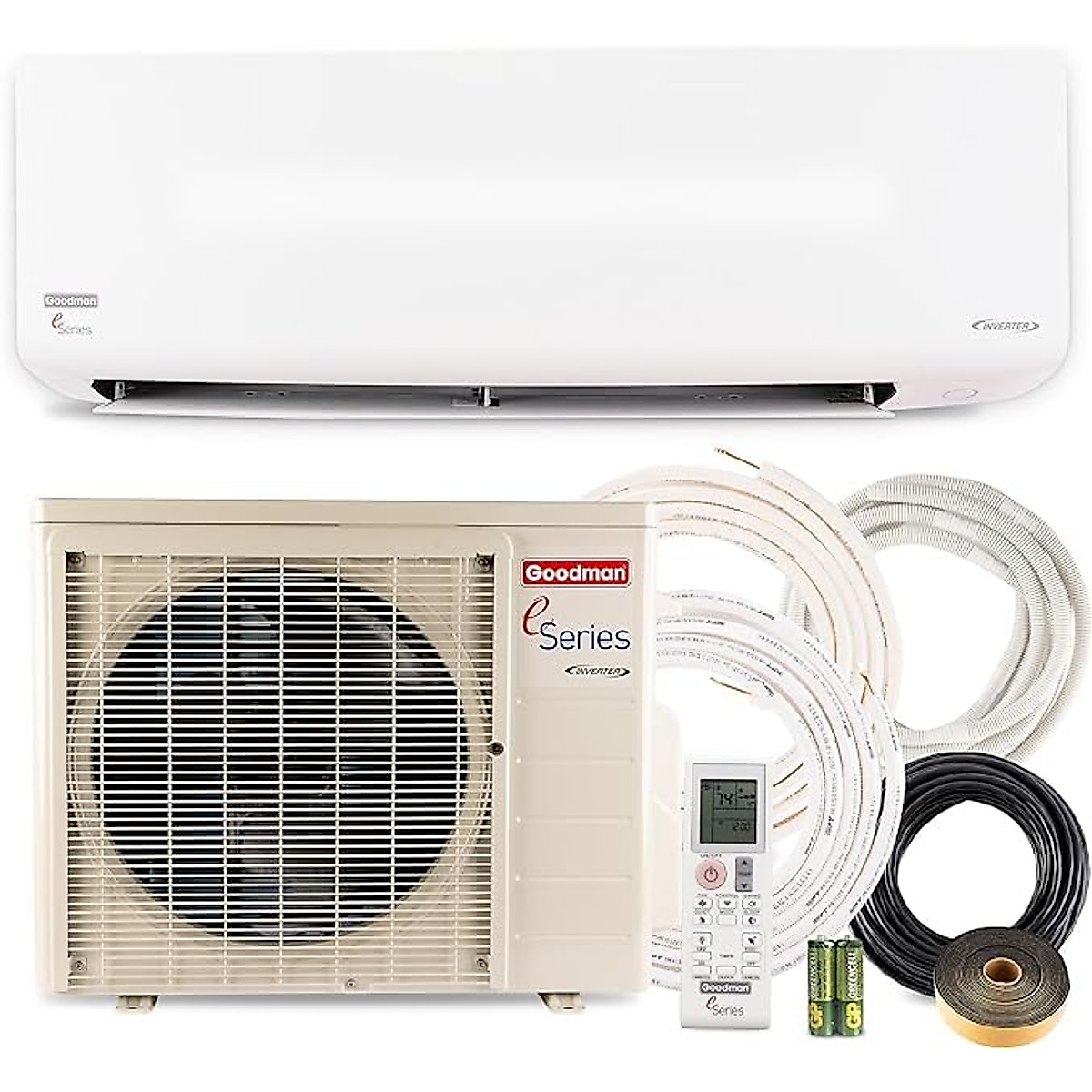 Goodman 12,000 BTU E-Series Wall Mounted Ductless Mini Split Heat Pump with 12,000 BTU Cooling Capacity, Up to 550 sq ft in Size, in White