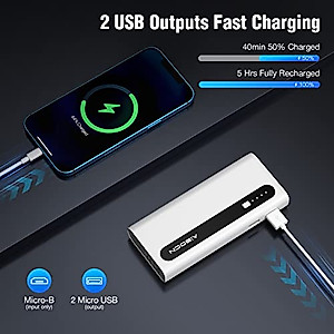 Aibocn Power Bank 10,000mAh Phone Portable Charger with Flashlight (White+Black)