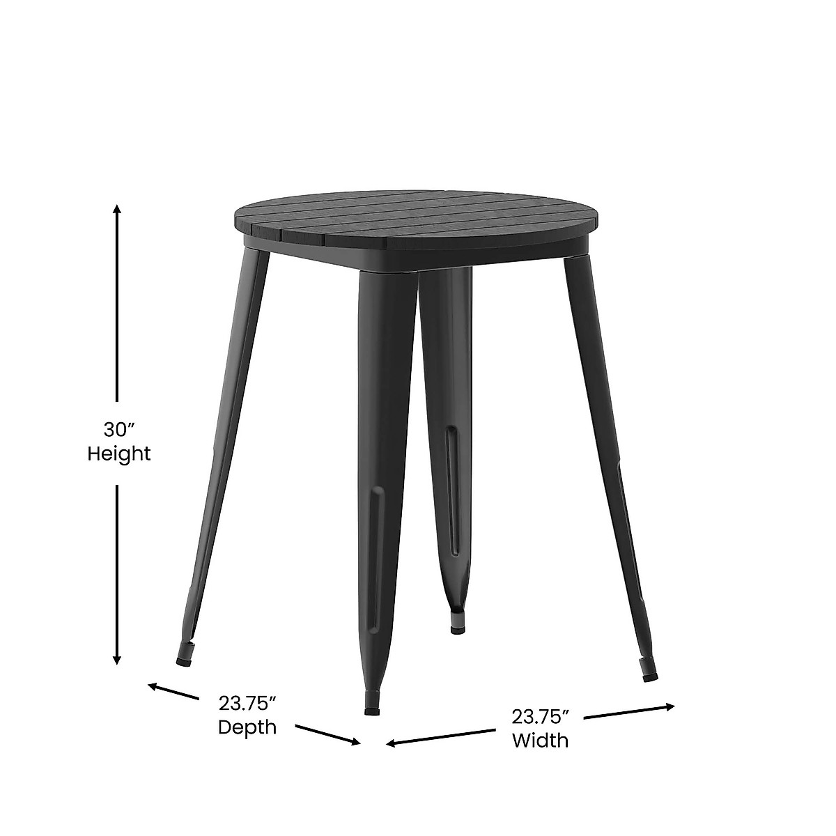 Flash Furniture Declan Commercial Outdoor Dining Table, All Weather Poly Resin Top with Steel Base, 23.75" Round, Black/Black
