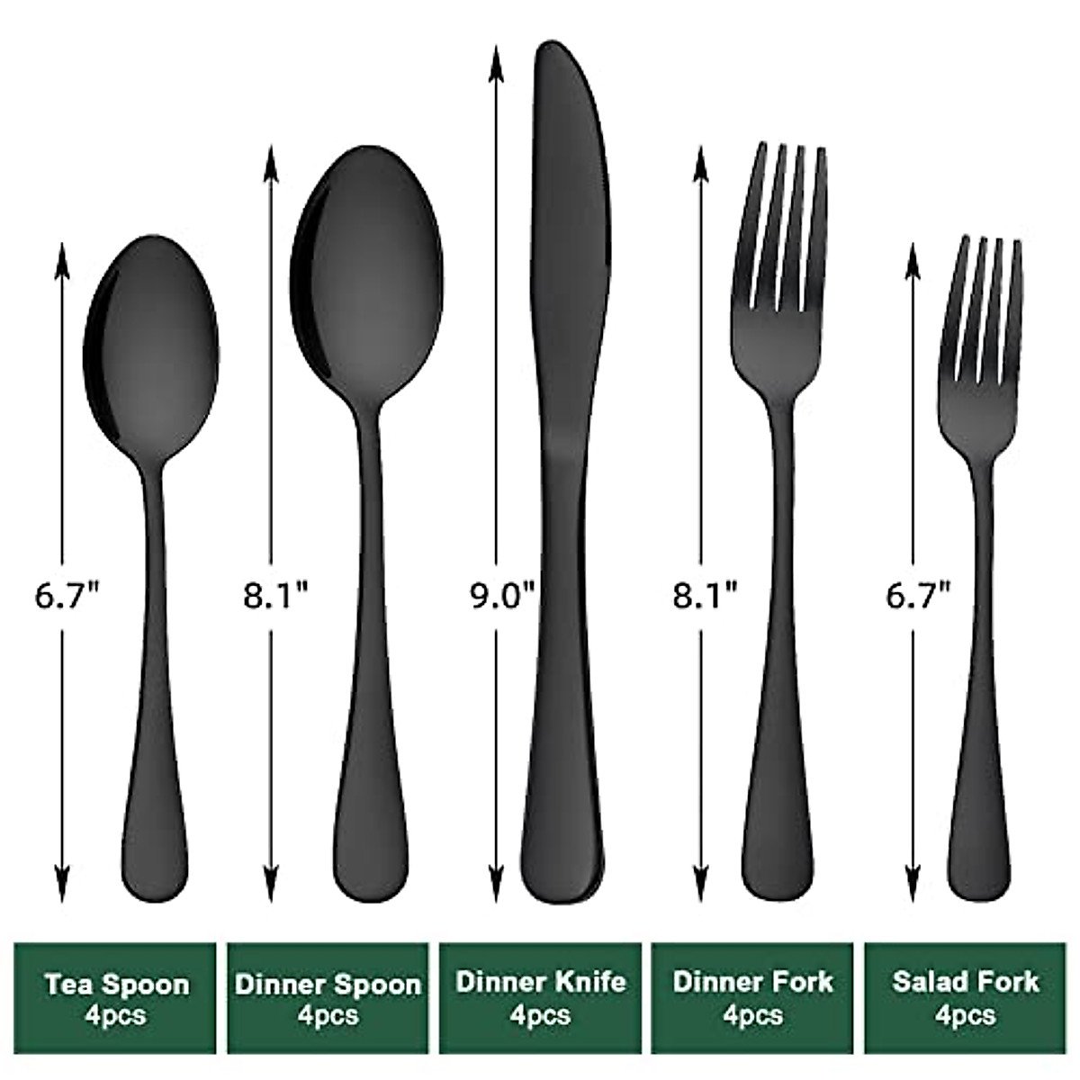 20 Pieces Black Silverware Set, AIKWI Stainless Steel Cutlery Flatware Set, Kitchen Tableware Utensils Set with Knife Spoon Fork, Dishwasher Safe & Mirror Polished- Ideal for Home Party Wedding