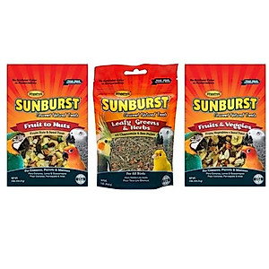 Higgins Sunburst Gourmet Natural Treats 3 Flavor Variety Sampler Bundle: (1) Fruit to Nuts, (1) Leafy Greens & Herbs, and (1) Fruits & Veggies, 1-5 Oz. Ea. (3 Bags Total)