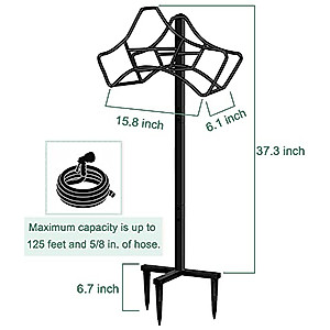 Garbuildman Garden Hose Holder Stand- Outdoor Water Pipe Metal Reel Rack, Shiny Black