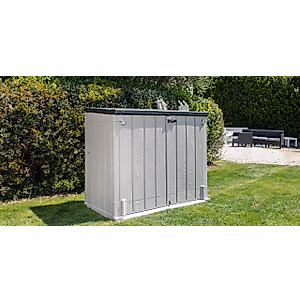 Toomax Stora Way All Weather Outdoor XL Horizontal Storage Shed Cabinet for Trash Can, Garden Tools, and Yard Equipment, Taupe Gray and Anthracite