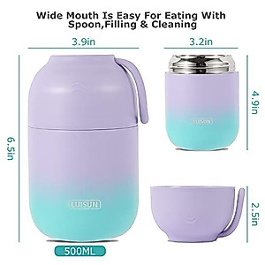 17 Oz Insulated Food Thermos Soup Thermos for Hot Food Kids Adults, 304 Stainless Steel Lunch Box Food Container with Folding Spoon, Vacuum Insulated Portable for School, Office, Outdoor (Purple)