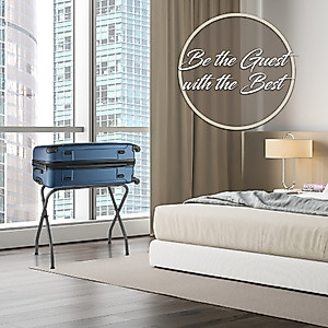 Bartnelli 2-Pack Folding Luggage Rack Collapsible Metal Suitcase Stand with Durable Black Nylon Straps- for Bedroom, Guest Room, or Hotel (Gray Steel)