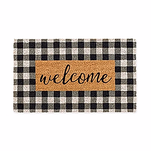 DII Natural Coir Doormat Collection Decorative Checkered Mat with PVC Backing, 17x29, Welcome