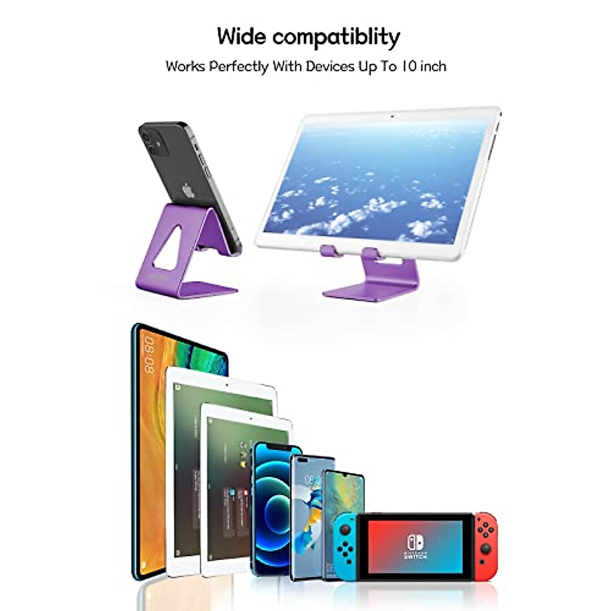 Aoviho Desktop Cell Phone Stand Phone Holder for Desk - Aluminum Phone Dock for iPhone 13 12 pro 11 X Xs max 8 7 6 6s Plus SE 5 5S Samsung All Smart Phones (Purple)