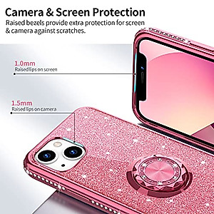 OCYCLONE for iPhone 13 Case, Glitter Sparkle Diamond Cover with Ring Stand Protective Phone Case Compatible with 6.1 inch iPhone 13 Case for Women Girls - Pink