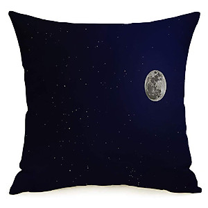 Decorative Linen Throw Pillow Cover Trek Moon Constellations Astronomy Black Sky Nature Design White Planet Darkness Blue Travel Space Comfortabel Cushion Covers 18 x 18 Inches for Couch Chair