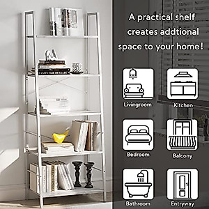 Yusong Ladder Shelf,Industrial 5-Tier Bookshelf,Free Standing Bookcase,Utility Organizer Shelves for Plant Flower,Wood Look Accent Furniture with Metal Frame for Home Office, (White)