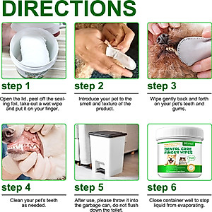 RSGRT Pet Teeth Cleaning Wipes for Dogs & Cats, Finger Dog Dental Wipes, Breath Freshener Dog Teeth Cleaning Wipes, Dog Tooth Brushing Kit Help Wipe Away Plaque & Tartar (50pcs)