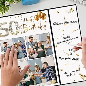 DARUNAXY Black Gold 50th Birthday Party Decorations, Happy 50th Birthday Alternative Signature Guest Book for Men Women 50 Years Old Table Sign Picture Frame Gift 50 Birthday Card Board Party Supplies