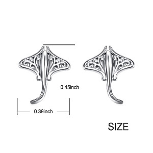 Stingray Stud Earrings Sterling Silver Manta Ray Fish Sea Animal Jewelry Birthday Gift for Sea Lover Women