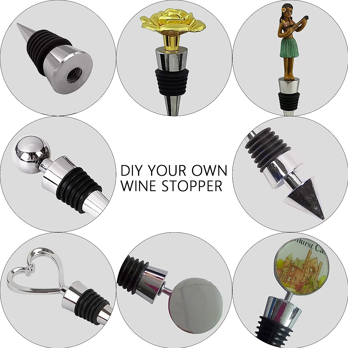 Wine Stopper, Reusable Decorative Bottle Stoppers for Kitchen, Bar, Gifts, Holiday Party, Wedding (5 Pack, Simple Style)