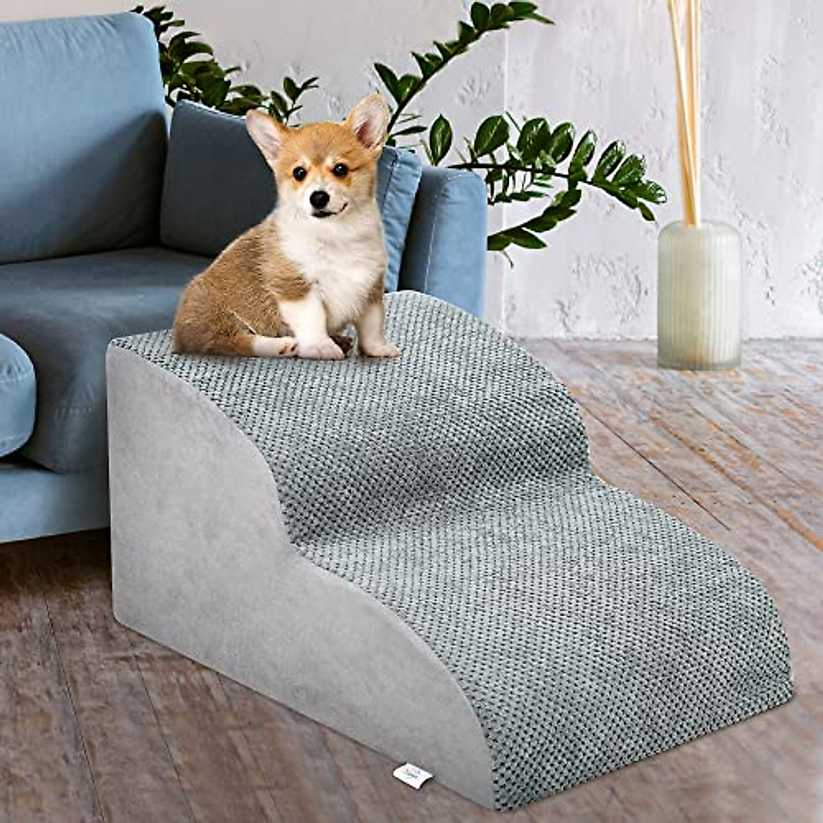Dog Stairs for Small Dogs - High Density Foam Dog Ramp, Extra Wide Pet Steps with Non-Slip Bottom for High Beds, Couche and Sofa, Best for Dogs Injured, Older Dogs Cats, Pet with Joint Pain