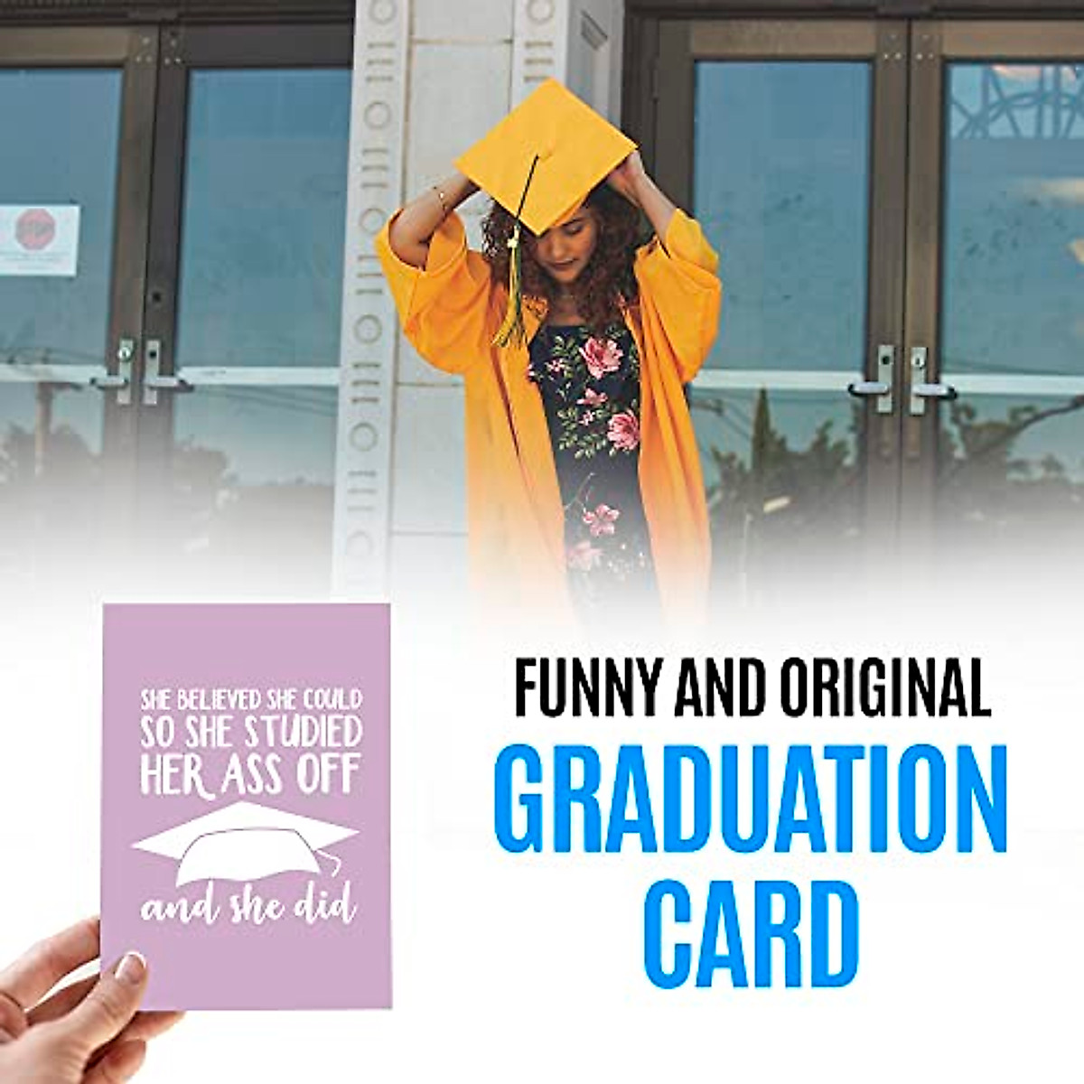 Funny and original graduation card for her with envelope | Inspirational card for women from mom, dad, friend… Fun and empowering present for graduation day.