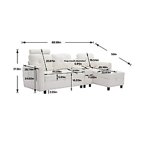 HomSof Sectional Sofa Set with Chaise Lounge, Storage, Cup Holder and Side Pocket, 3-Seat L-Shaped Couch for Small Spaces, Living Room