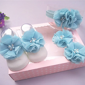 30 PCS Rhinestone Pearl Blue Chiffon Flower Sewing Fabric Appliques for Clothing, Headbands Flower, Crafts, Party Decoration, Sewing Applique