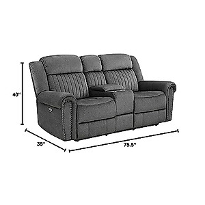 Lexicon Dakota Power Double Reclining Loveseat, Charcoal