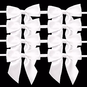 Rainbow Pana 120 Pack Twist Tie Bows for Treat Bags 2.5" White Satin Ribbon Bows for Package Craft Gift Wrapping Decoration