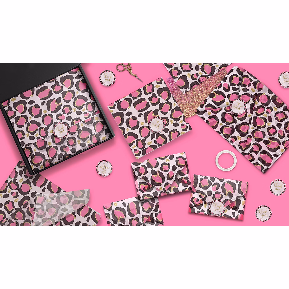 1.5" Pink Leopard Thank You Stickers Roll - Packing Stickers - Thank You Labels for Favors - Small Business Thank You Stickers | 500 Pcs